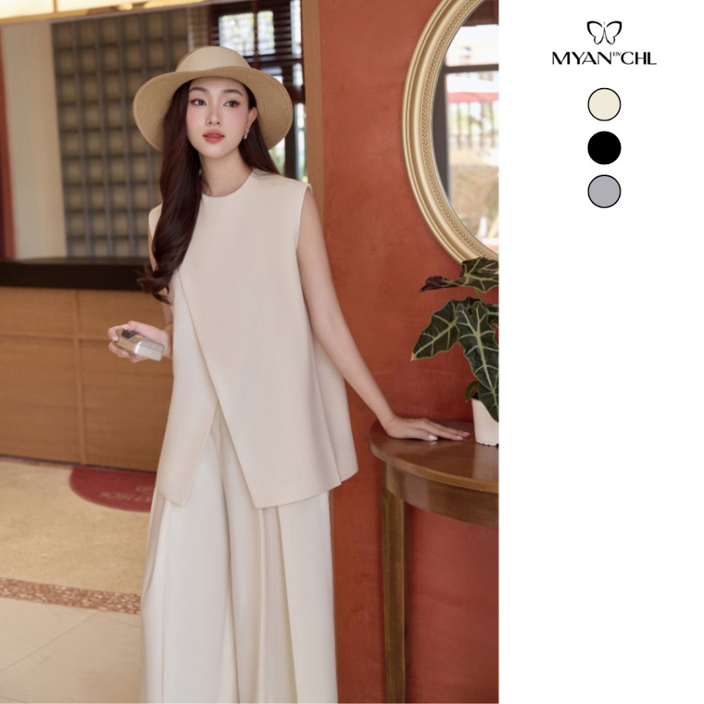 Myan DESIGN Shirt Sleeveless Diagonal Flap with Elegant Fashion ...