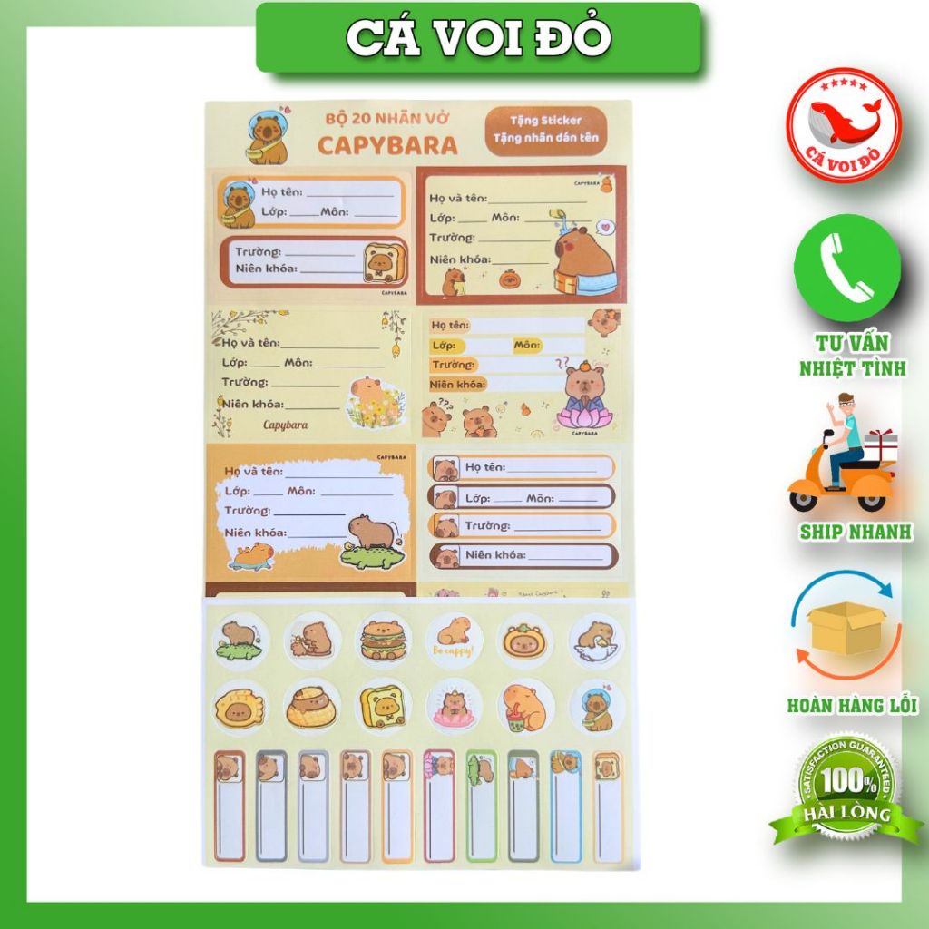 Set of 20 funny brown Capybara Notebook Labels + 10 name notes + 10 ...