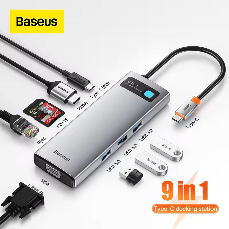 Baseus StarJoy TYPE-C 9 in 1 Universal Expansion HUB HUB Adapter HDMI+VGA+USB3.0x3+RJ45+SD+TF ...