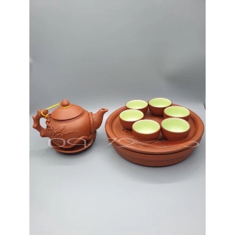 BAT TRANG TU SA CERAMIC TEA SET RED GROUND ROUND TRAY 2-LAYER FLOATING ...