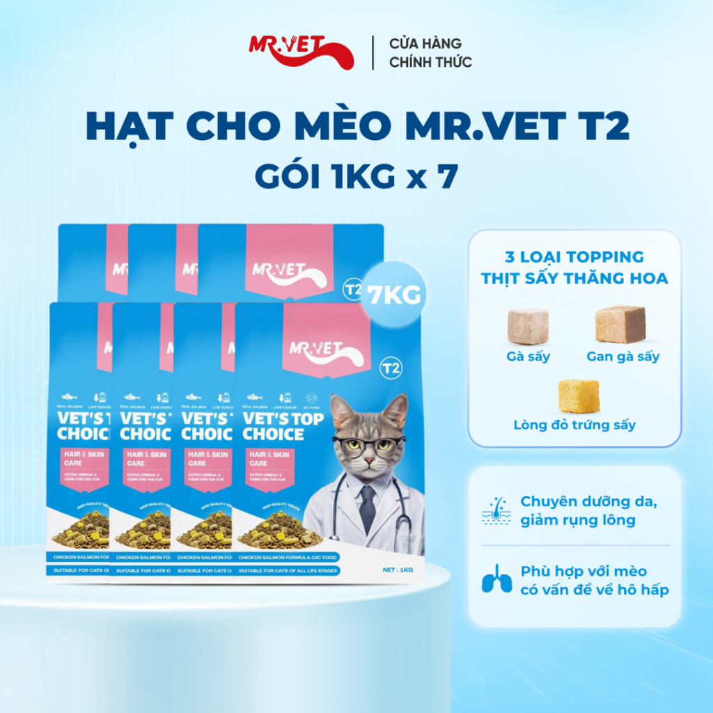 Mrvet T2 Cat Food Combo 7 Packs 1KG Enhanced Omega 3 Skin Care and Coat ...