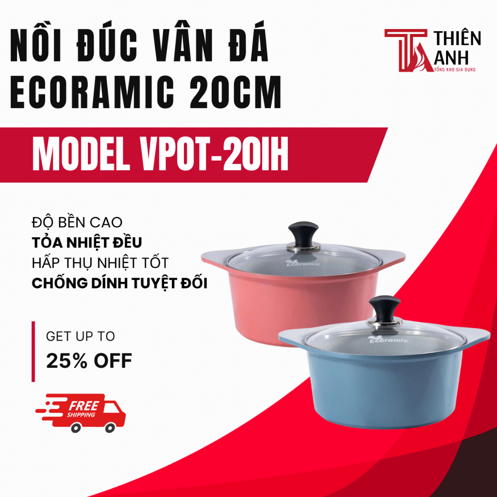 Ecoramic cast pot 20cm, 22cm, 24cm - Non-stick, magnetic bottom, good ...