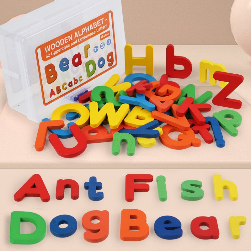 Wooden English Alphabet Educational Toy Set for Children Includes 52 ...