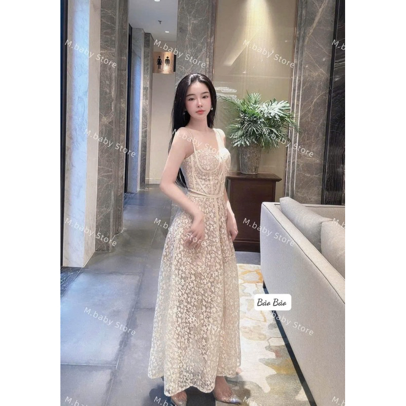 Very pretty long lace two-strap lace dress | Shopee Malaysia