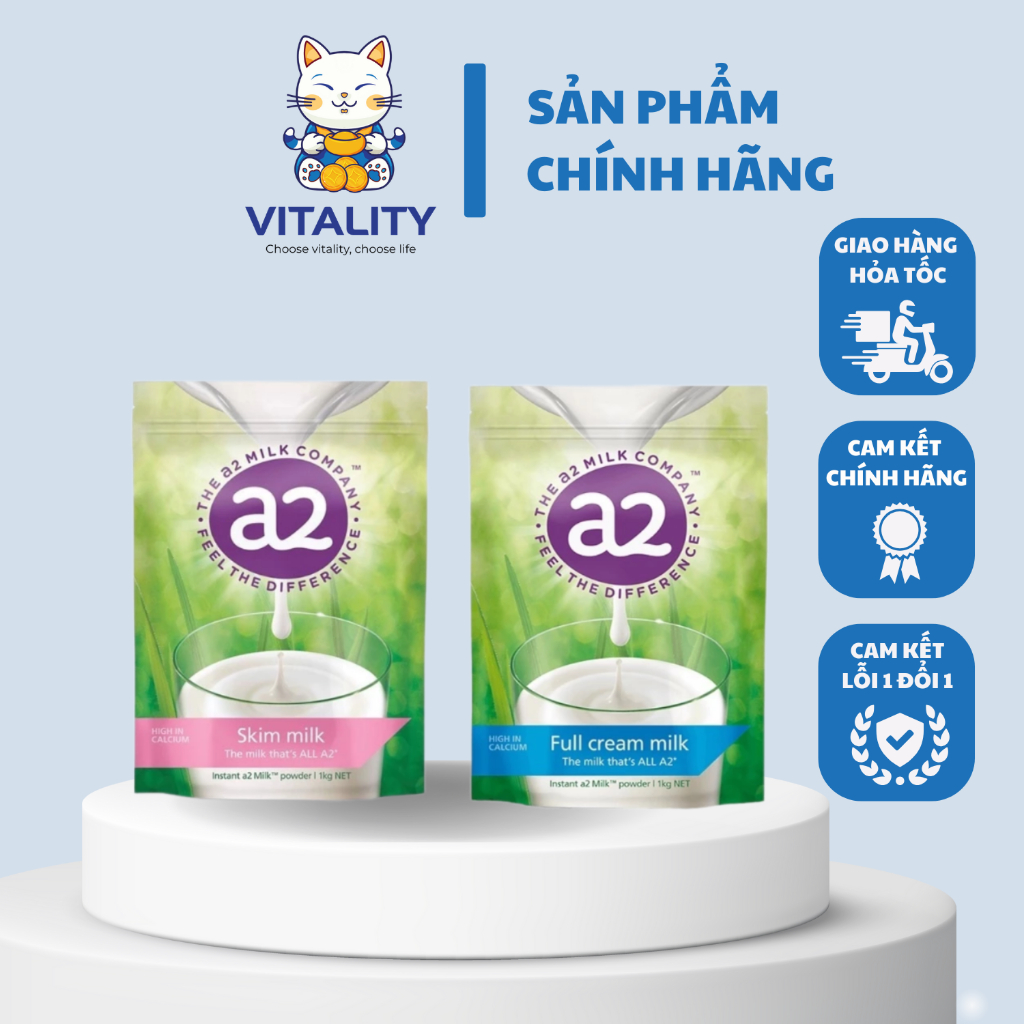 A2 Australian Full Cream Powdered Fresh Milk (Whole Cream), Skim Milk (Skimmed) 1KG bag ...