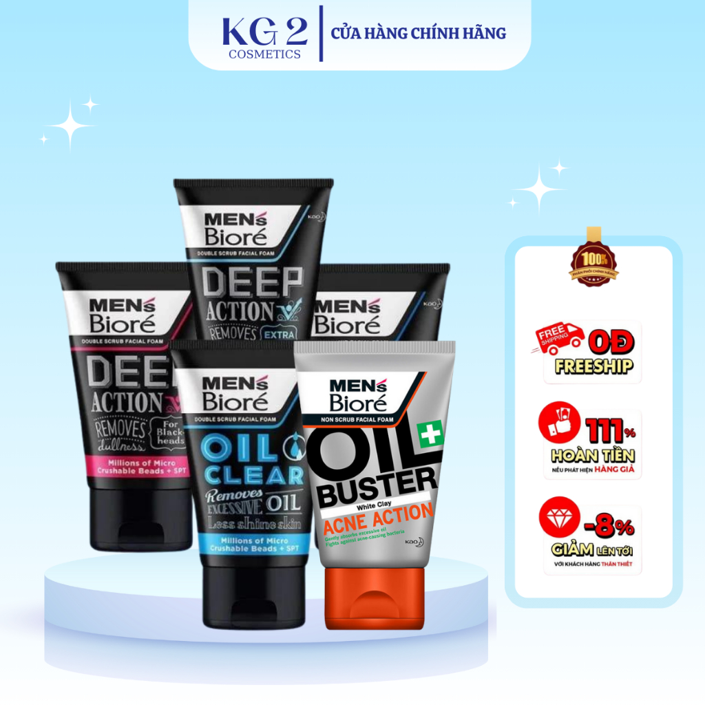 Biore Men's Double Scrub Facial Foam Deep Action / Bright Energy100g ...