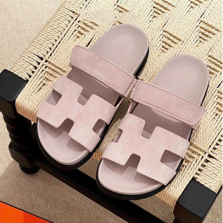 Beautiful leather H-shaped slippers with cross straps, full box ...