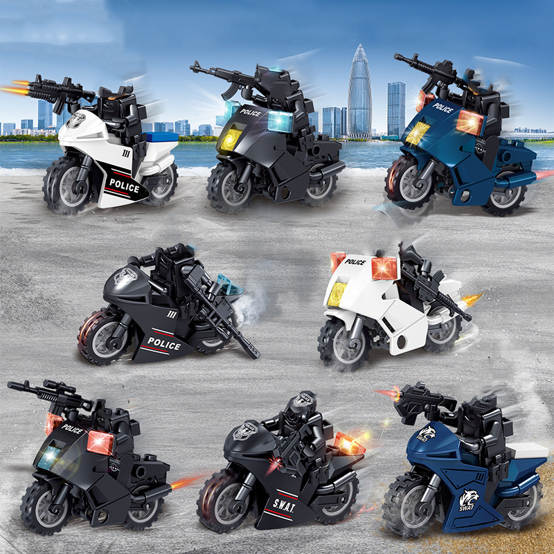 Swat Character Puzzle Assembly Toy with Motorcycle Set Toy 8 Random ...
