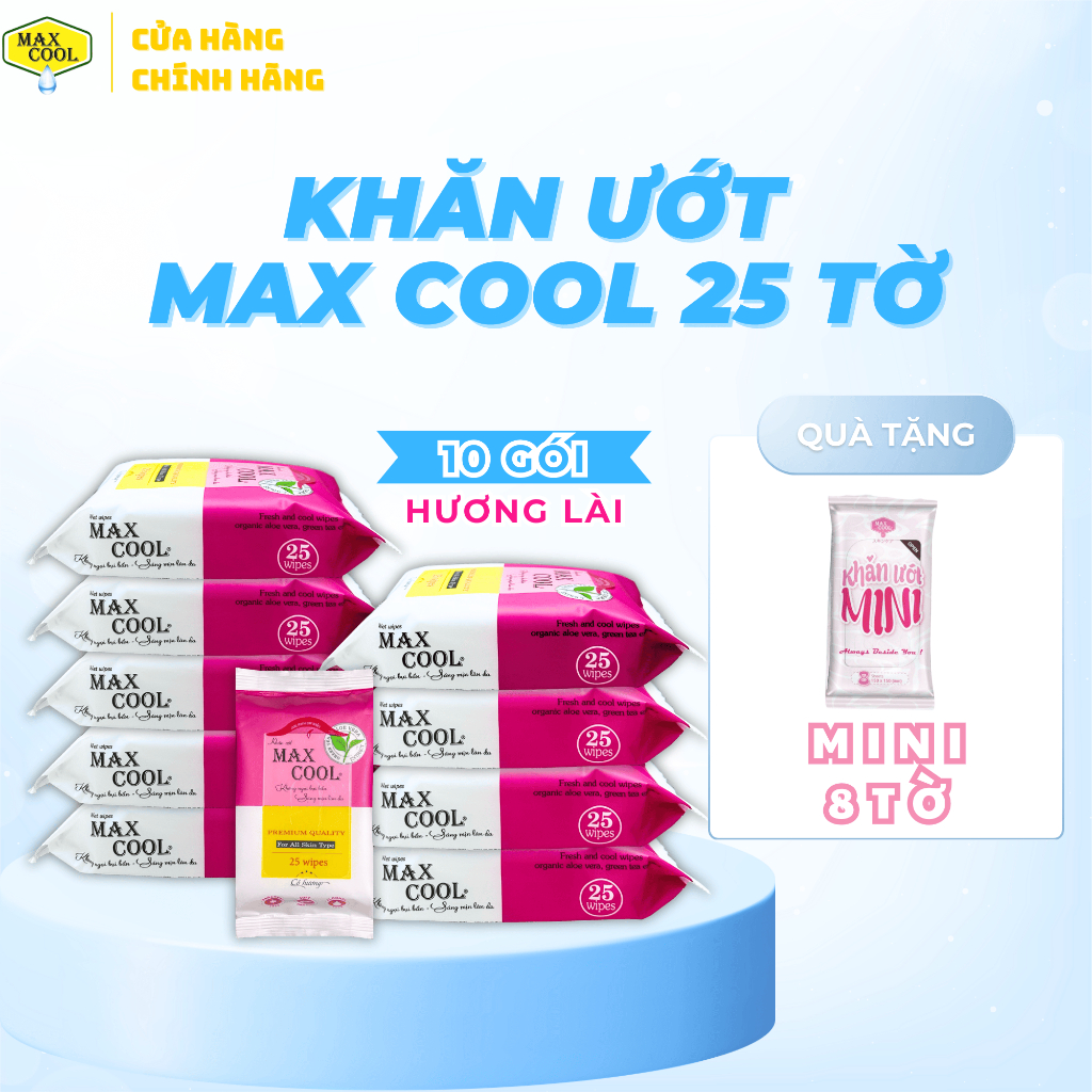 Combo of 10 packs of Max Cool 25-sheet premium wet wipes (GENUINE ...