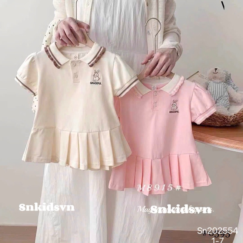 Lovely cotton ruffle-neck polo dress with rabbit embroidery for little ...