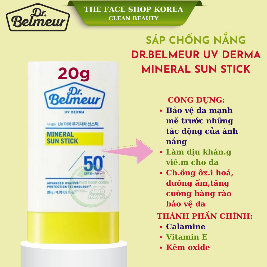 The Face Shop Physical Sunscreen Stick Dr.Belmeur Uv Derma Mineral Sun ...