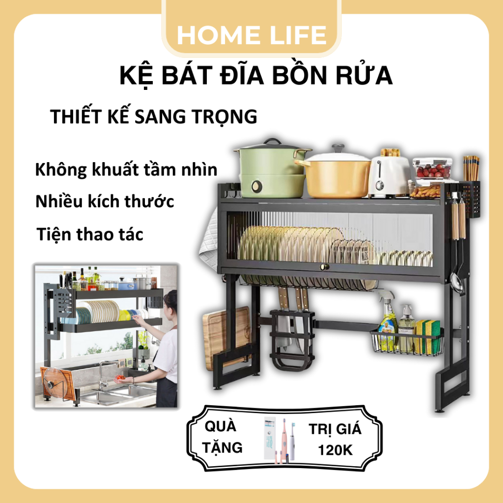 Dish rack with lid, Smart Dish Rack Over the Sink - High-end 2-tier smart kitchen shelf | Shopee ...