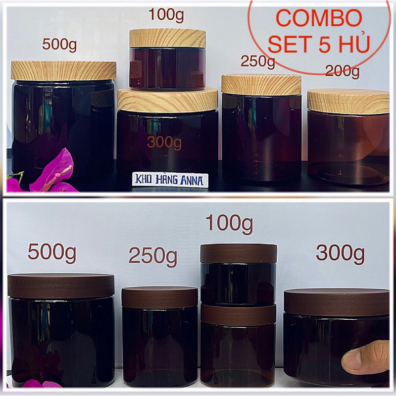 Set OF 5 BROWN JARS WITH WOODEN LID - COMBO of 5 BROWN plastic BOXES ...