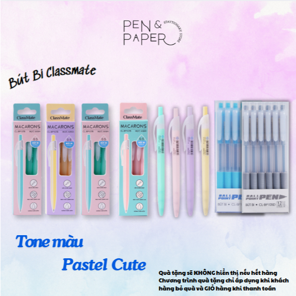 Box of 10 CLASSMATE Ballpoint Pens, 0.5mm Nib Blue and Black Ink Cute ...
