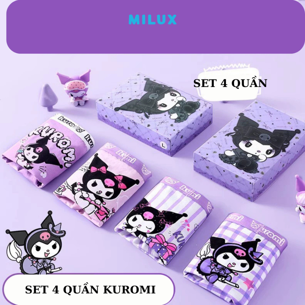 Set of 4 CHIP PANTS for GIRLS with cute Kuromi-shaped cotton thighs for ...