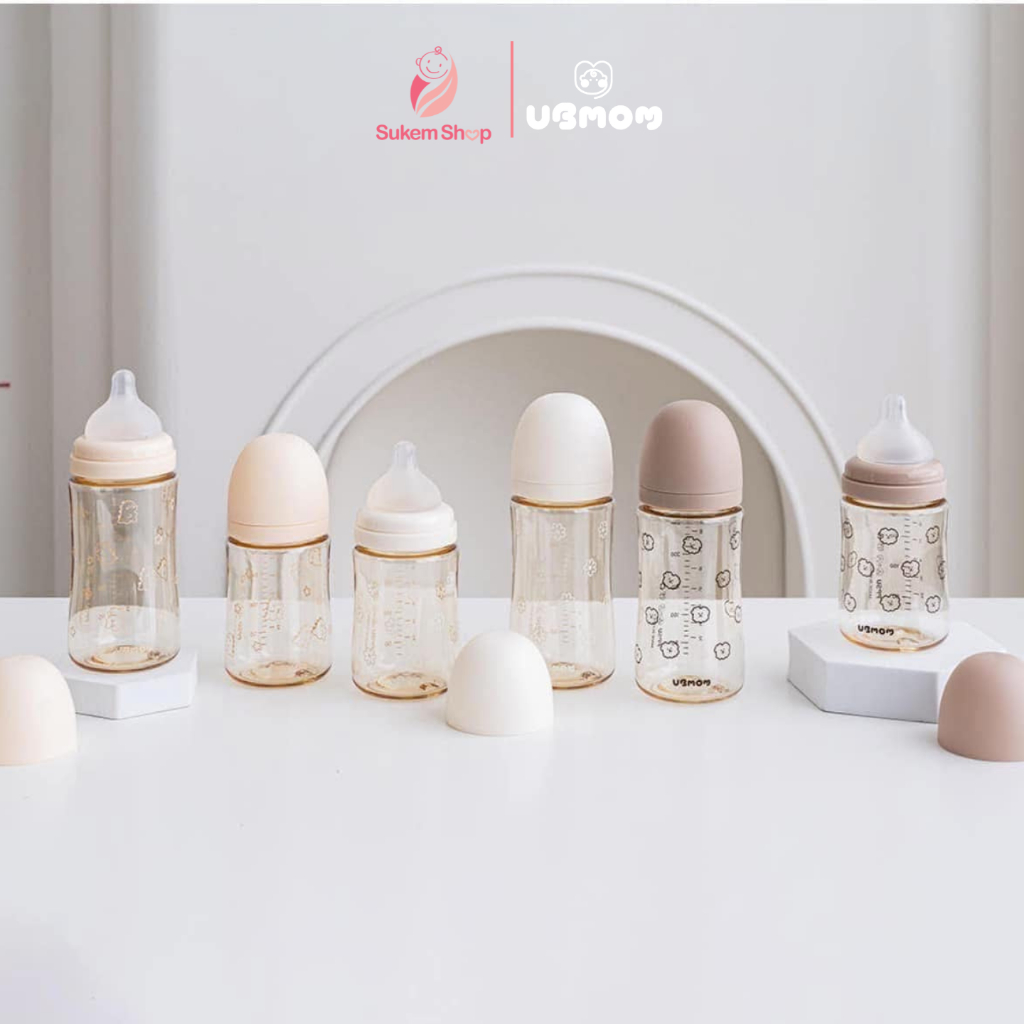 Ub.mom Milk Bottle Made of PPSU Plastic, Lovely Patterns for Babies (Includes Fixed Nipple ...