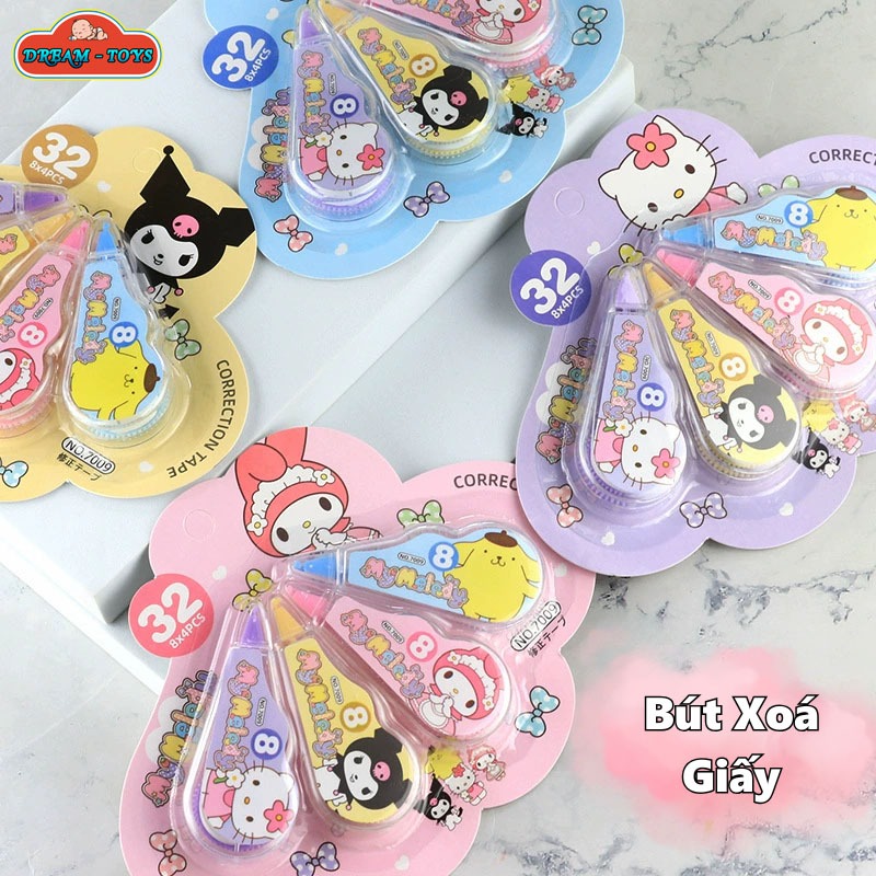 Set of 4 Cute Kuromi and Kitty Shaped Scissor Eraser Pens - Paper ...