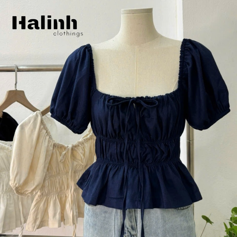 Lovely linen babydoll shirt with puffed sleeves, princess style, bow ...