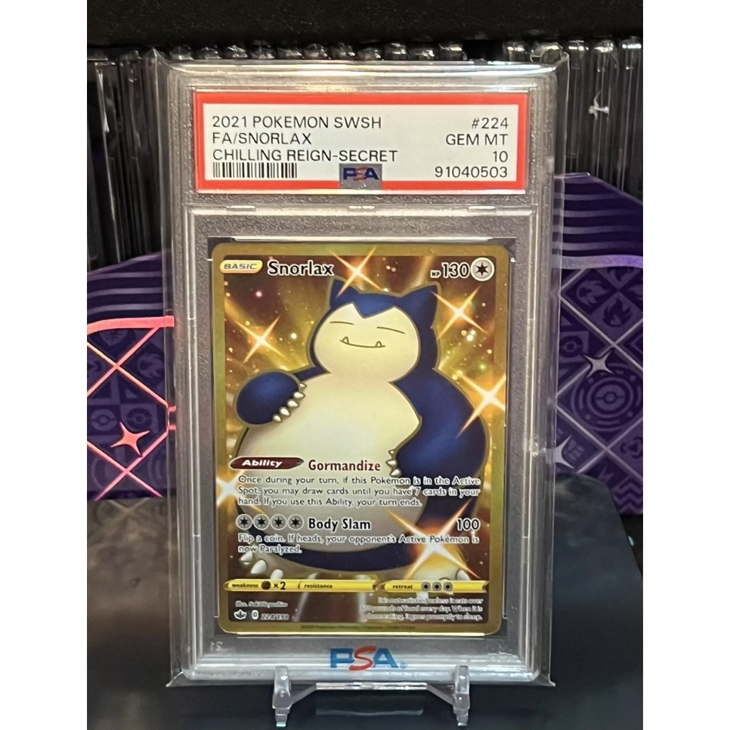 Psa 10 Card Pokémon English Gem Mint Gold Snorlax Full Art Secret Rare 224/198 Chilling Reign ...