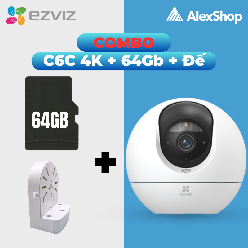 Ezviz C6C WiFi Camera + 64G Card + Rotating Indoor L-shaped Stand, Equipped with Smart AI, Dual ...