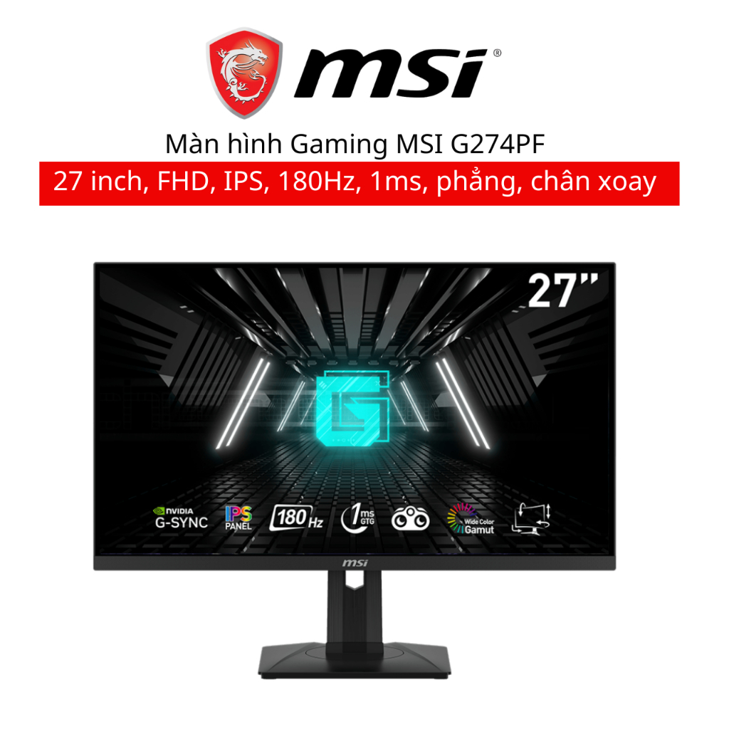 Msi G274PF Gaming Monitor | 27 inch, FHD, IPS, 180Hz, 1ms, flat, swivel stand | Shopee Malaysia