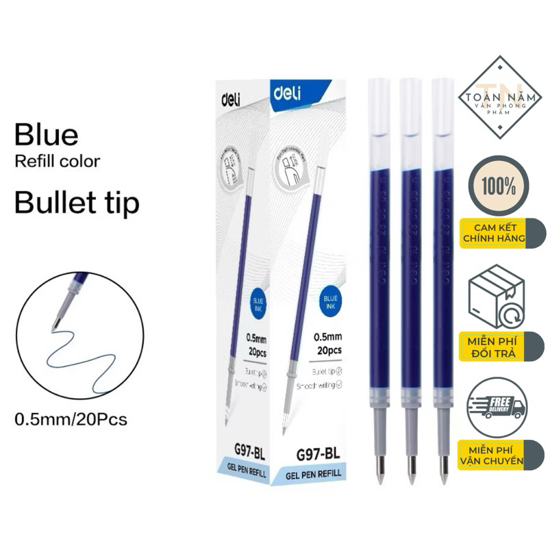 Deli EG97 Gel Pen Refill 0.5mm Stroke - Blue Ink, Used to Replace Pen ...