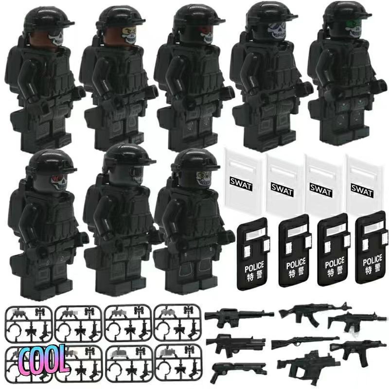 M15 Children's assembly toy army logo police combo 8 mini figures black ...