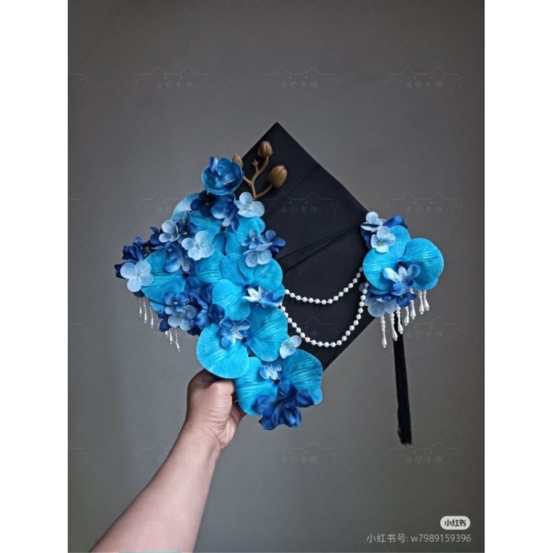 Hot Trend Graduation Hat with Flowers (Blue Tone) | Shopee Malaysia