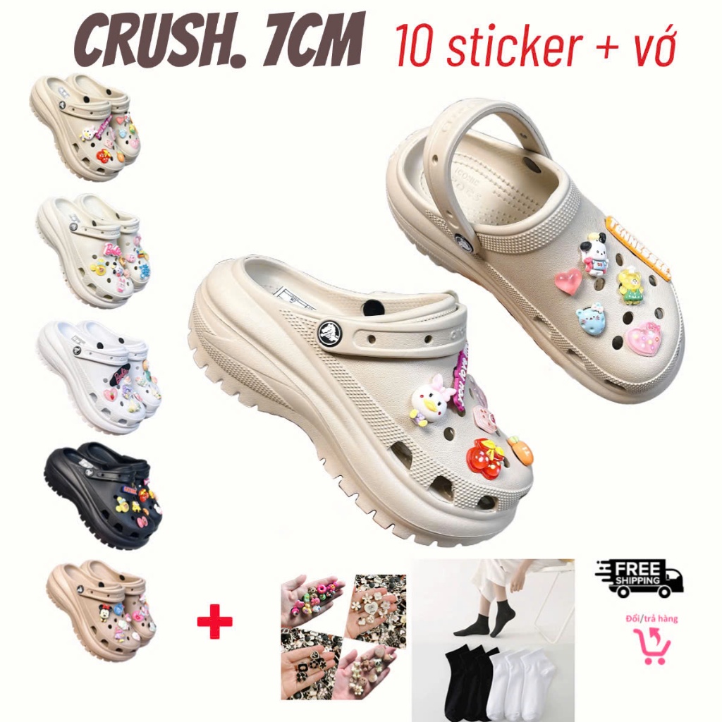 Cross Band Mega Crush Clog + FREE SOCKS + 10 3D STONE stickers Women's ...