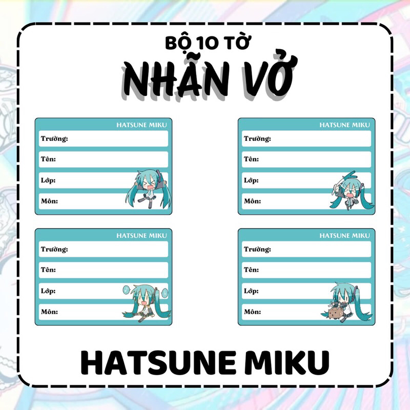 Set of 10 sheets of anime notebook stickers, Hatsune Miku books ...