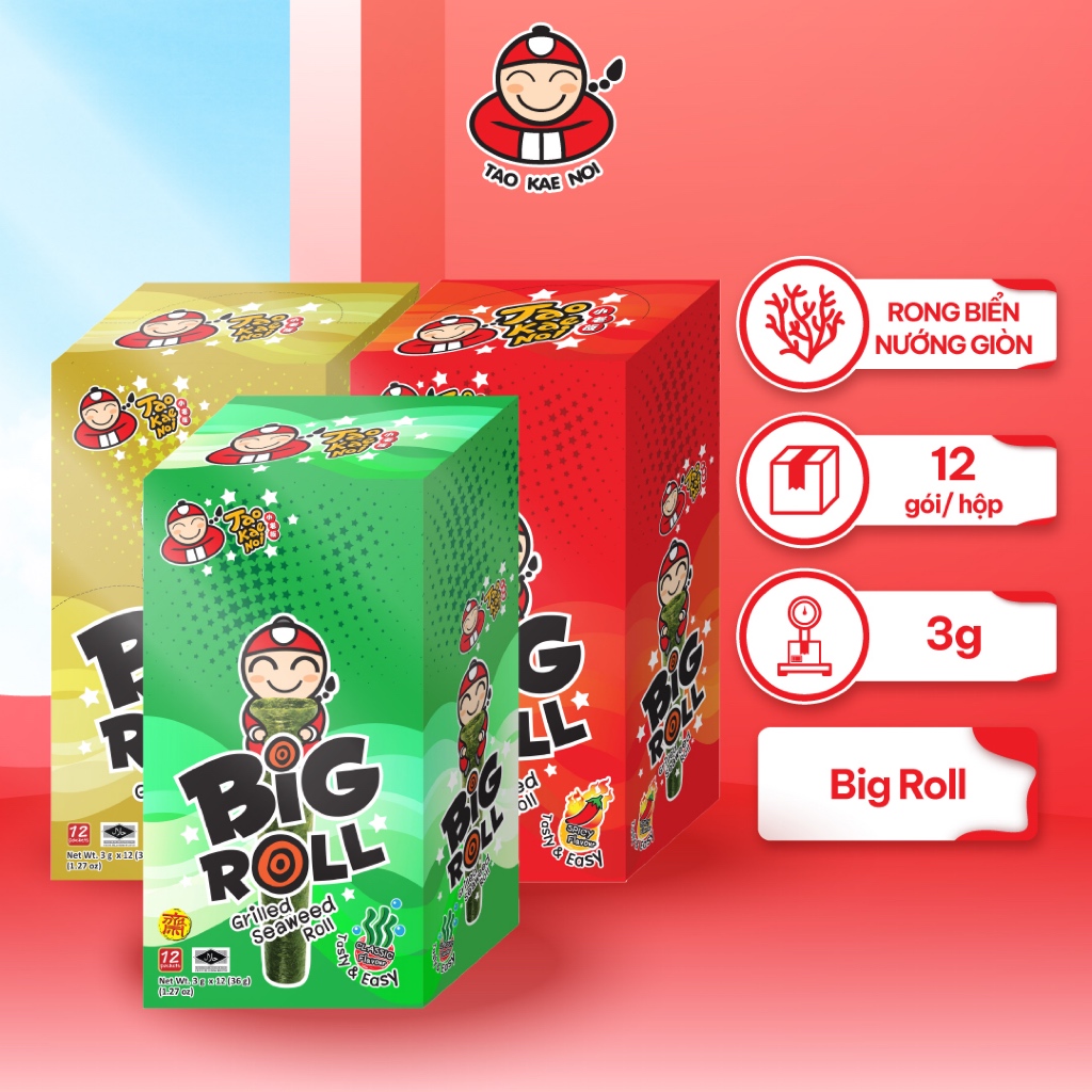 [COMBO 2 BOXES OF 12 PACKAGES] Instant Seaweed Snack Imported from Thailand Taokaenoi BIG ROLL ...