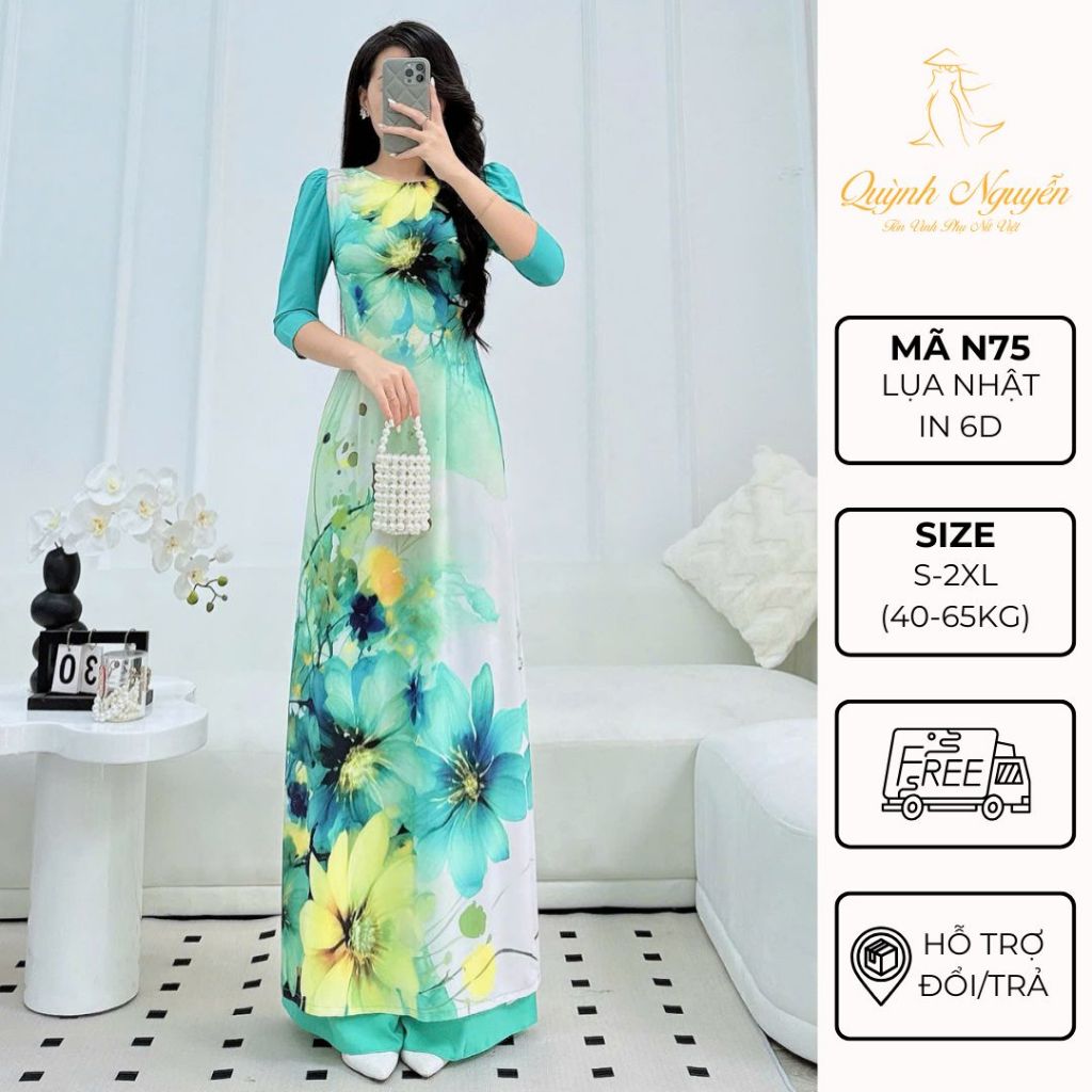 Long-sleeved shirt Ao Dai Quynh NGUYEN, Japanese silk ao dai with 6d ...
