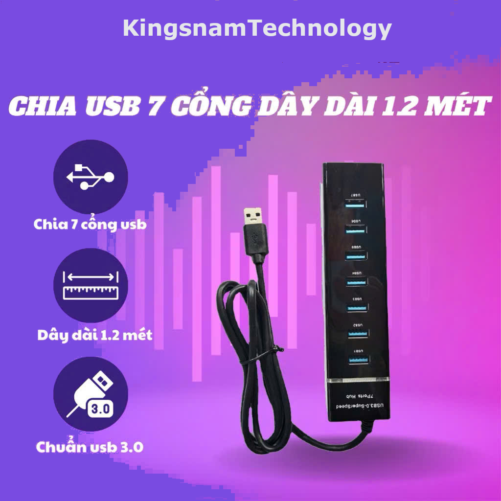 7-port USB 3.0 splitter, 5Gbps high transmission speed, 1.2 meter long ...