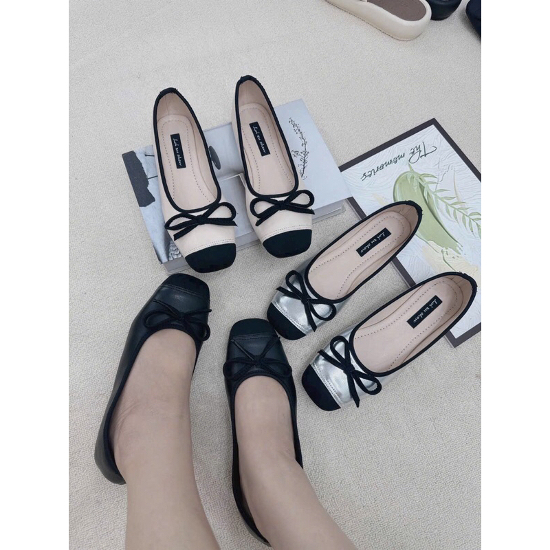 Black toe doll flat shoes with bow and flexible sole P.75 (wide fit ...