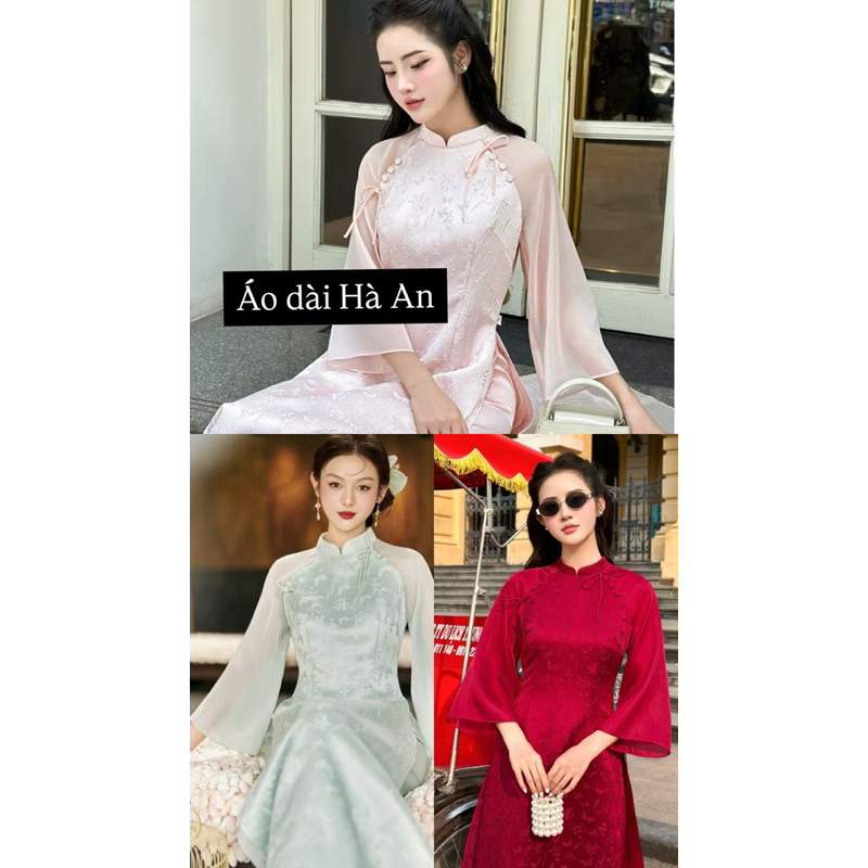 Elegant modern ao dai in traditional brocade fabric with mixed collar ...