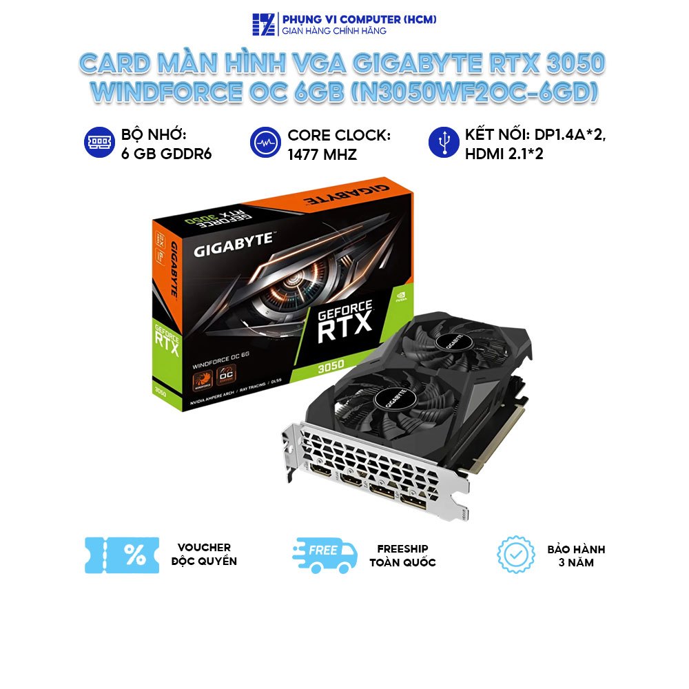 Gigabyte RTX 3050 Windforce OC 6GB VGA Video Card (N3050WF2OC -6GD) - Genuine Product - | Shopee ...