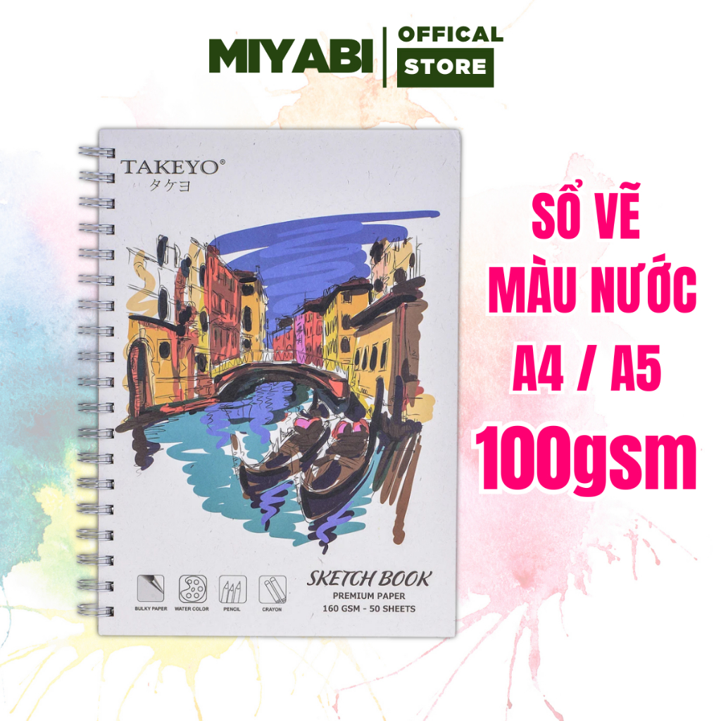 Watercolor Drawing Notebook A4 Sketchbook 160gsm 100 pages Pencil ...