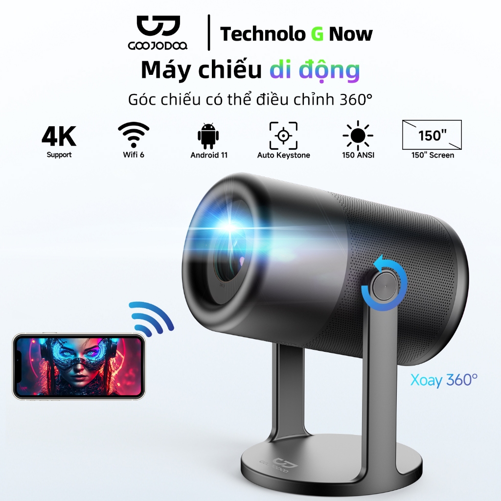 GOOJODOQ 250ANSI handheld projector 360 rotation 150 inch large screen ...