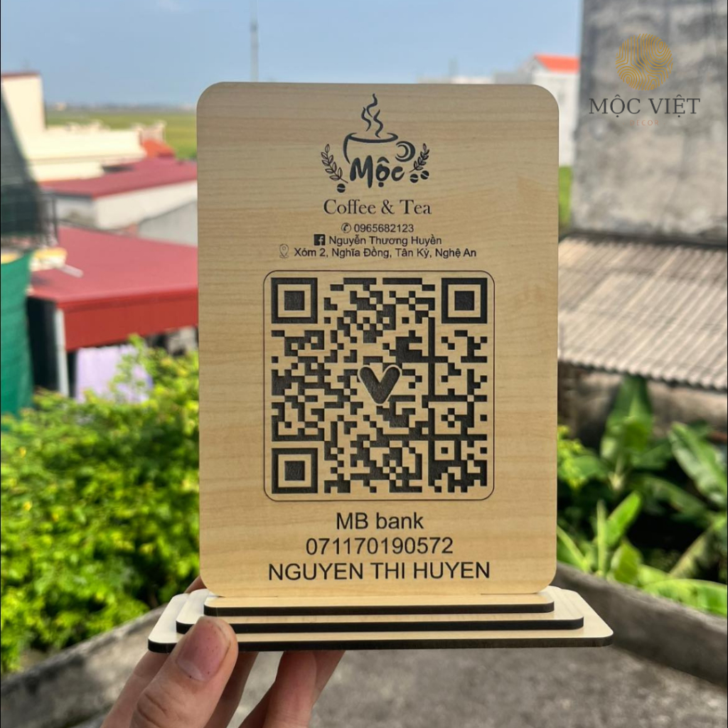 Wooden board with QR code scanning for Moc Viet Decor table - Wooden ...