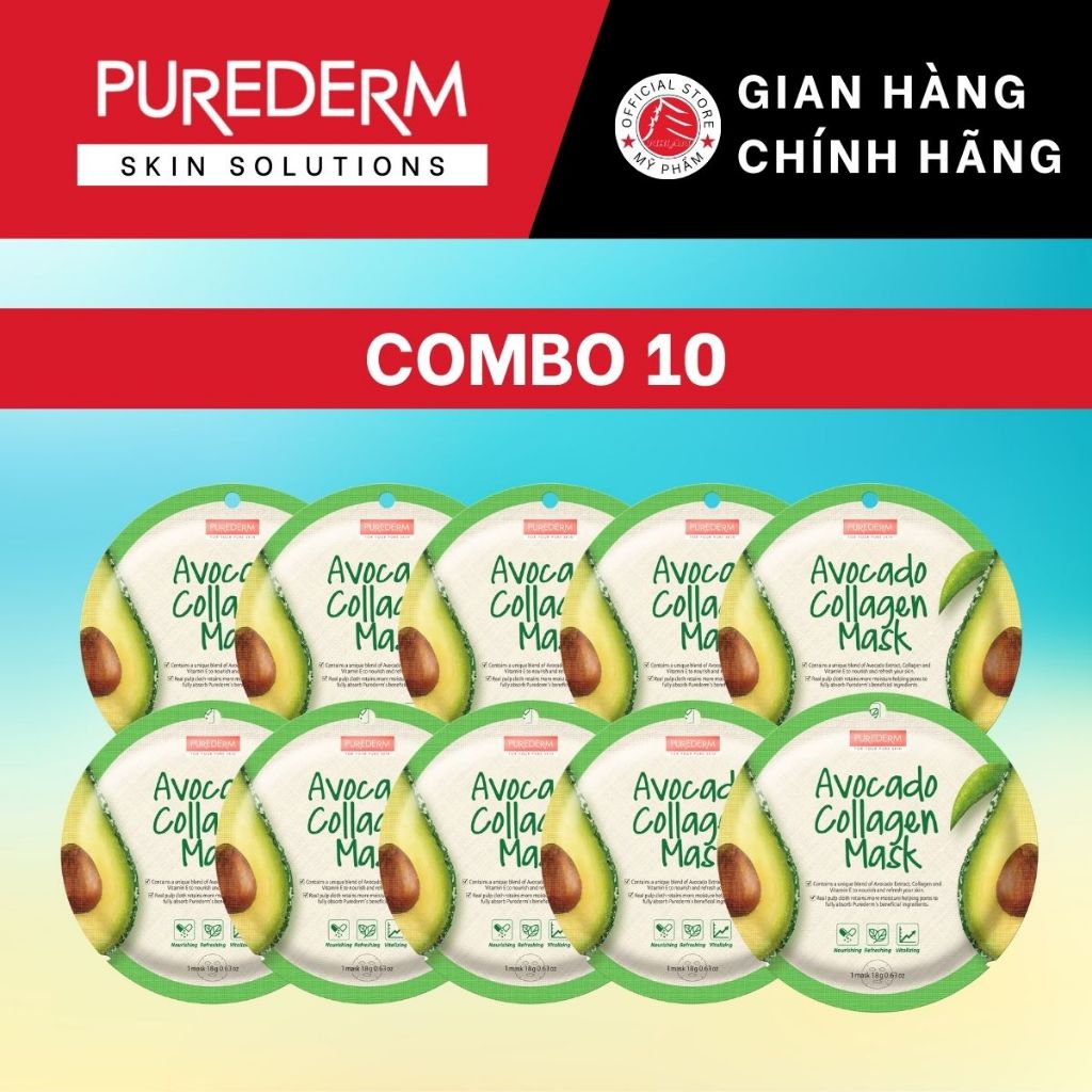 [COMBO 10] Purederm collagen paper mask with Avocado extract 18g ...