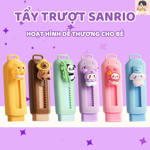 Kuromi sliding pencil eraser, push-pull pencil eraser with charms shaped like melody, capybara ...