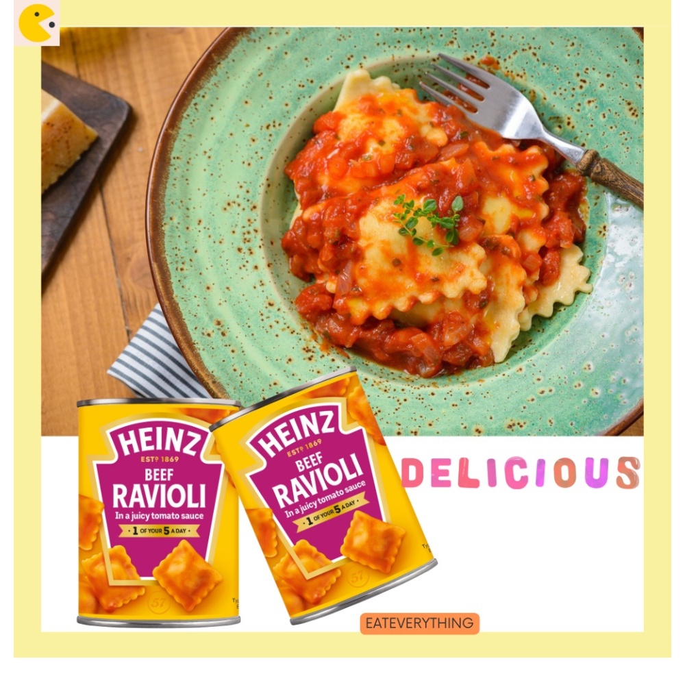 HEINZ + RAVIOLI Can 400g + tomato NOODLES AND Beef Ravioli in a juicy ...
