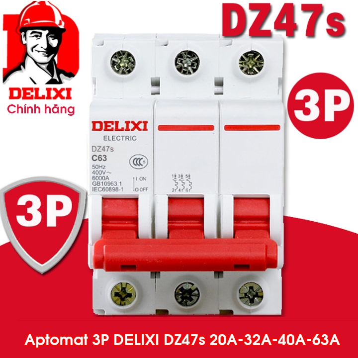 Aptomat 3P MCB 3 Phase DELIXI DZ47s-63: 20A, 32A, 40A, 63A Cutting Current 6kA circuit breaker ...