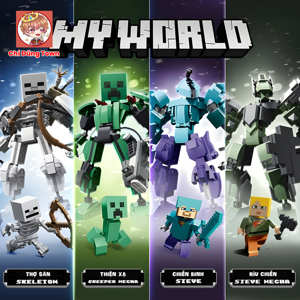Minecraft robot assembly model Skeleton, Creeper, Steve, Alex future ...