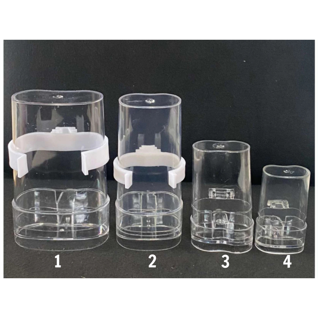 Automatic cups for ornamental birds - Transparent mica plastic cups of ...