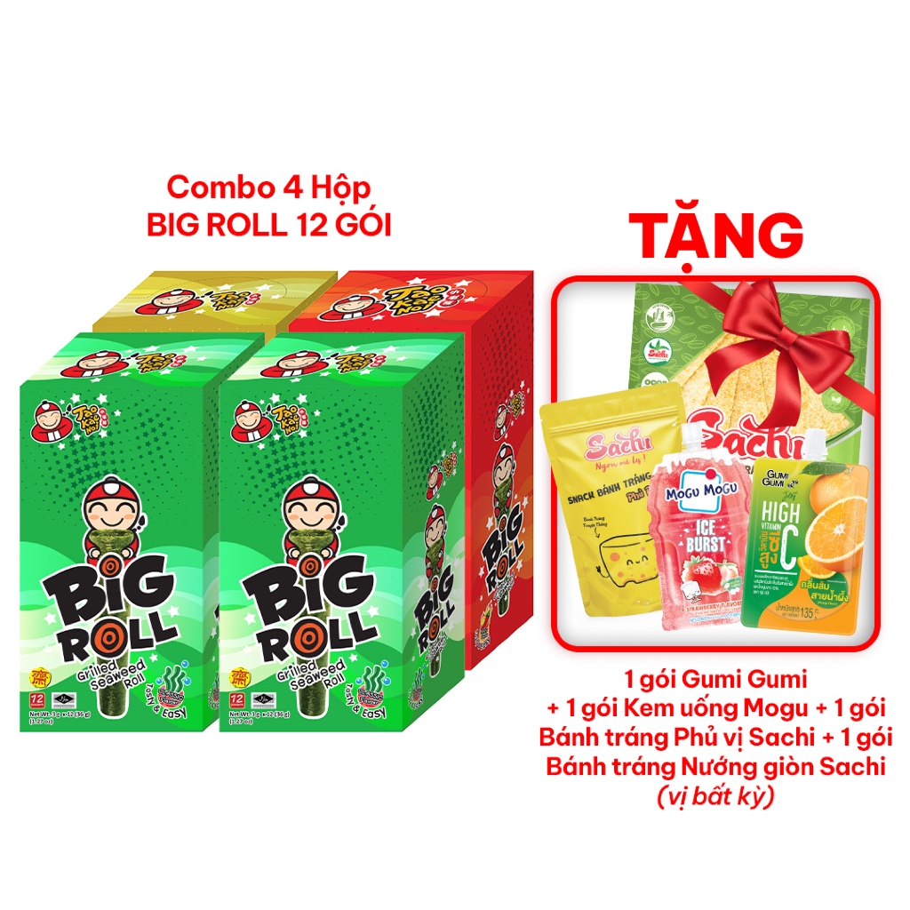 [COMBO 4 BOXES OF 12 PACKAGES] Instant Seaweed Snack Imported from Thailand Taokaenoi BIG ROLL ...
