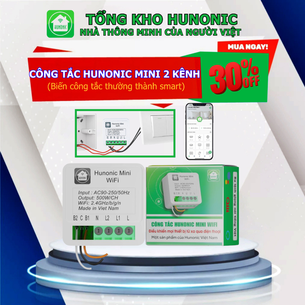 Hunonic Mini 2 Channel Wifi Switch, Turn Regular Switch into Smart ...