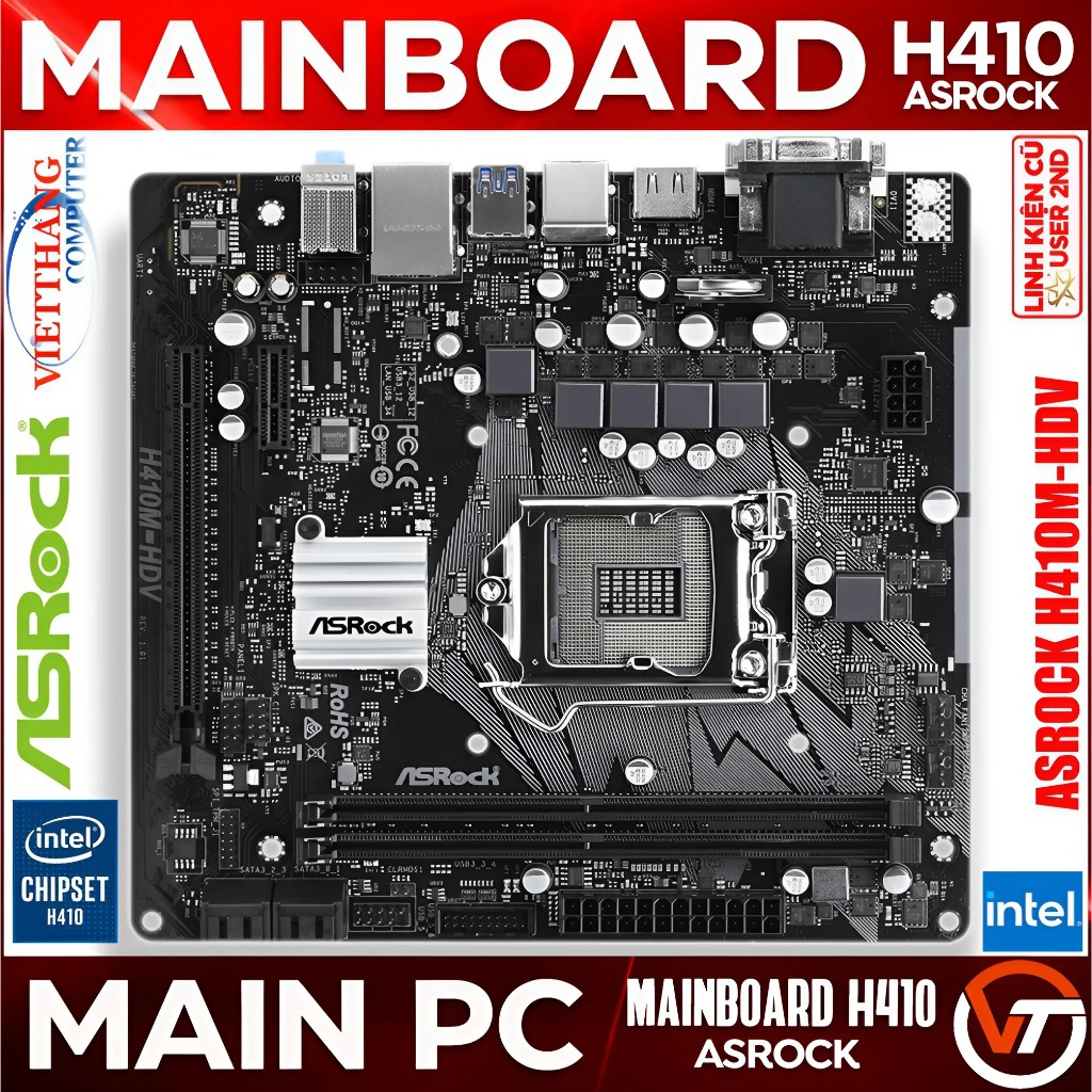 Mainboard - Asrock H410M-HDV Motherboard Supports CPU i3 10100F, i3 10105F, i5 10400F ...( Old ...