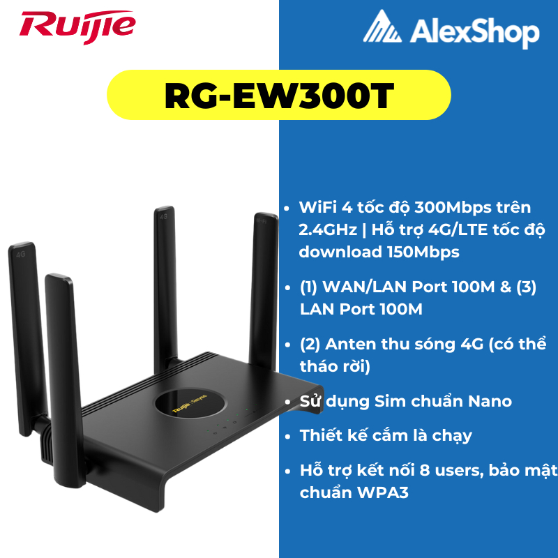 [300M] Ruijie Reyee RG-EW300T 4G Sim Wifi Router, Equipped with 3 Ports ...
