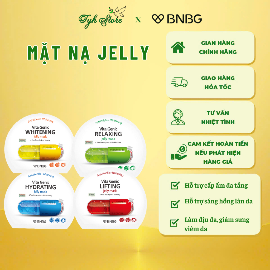 Combo of 10 Intensive Skin Care Masks BNBG Vita Genic Jelly Mask 30ml ...